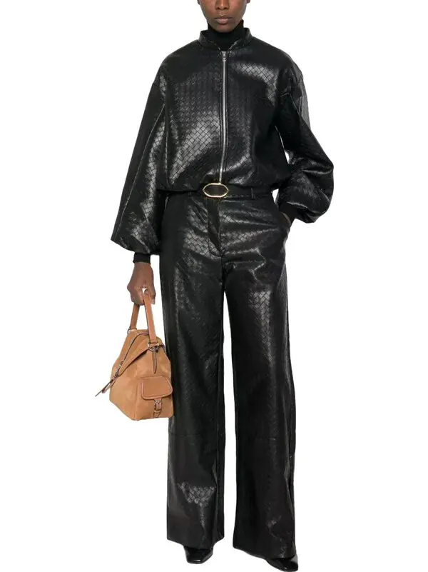 Imperial Woven Effect Balloon Sleeve Jacket - Black