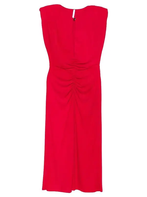 Imperial Sleeveless Ruched Midi Dress - Red