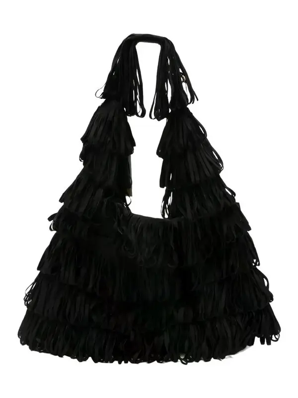 LA MILANESA Fringe-trimmed Clutch Bag - Black