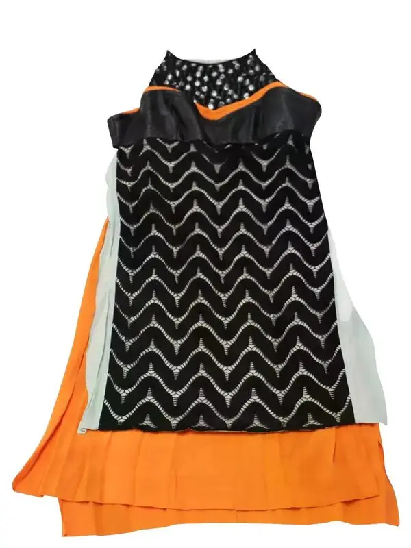 Diane Von Furstenberg Multicolour Chevron Print Halter Neckline Sequin Embellishment Dress - Orange