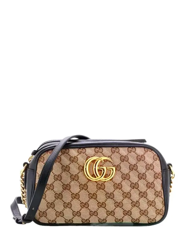 Gucci Gg Marmont Diagonal Quilted Gg Canvas Small Shoulder Bag - Black