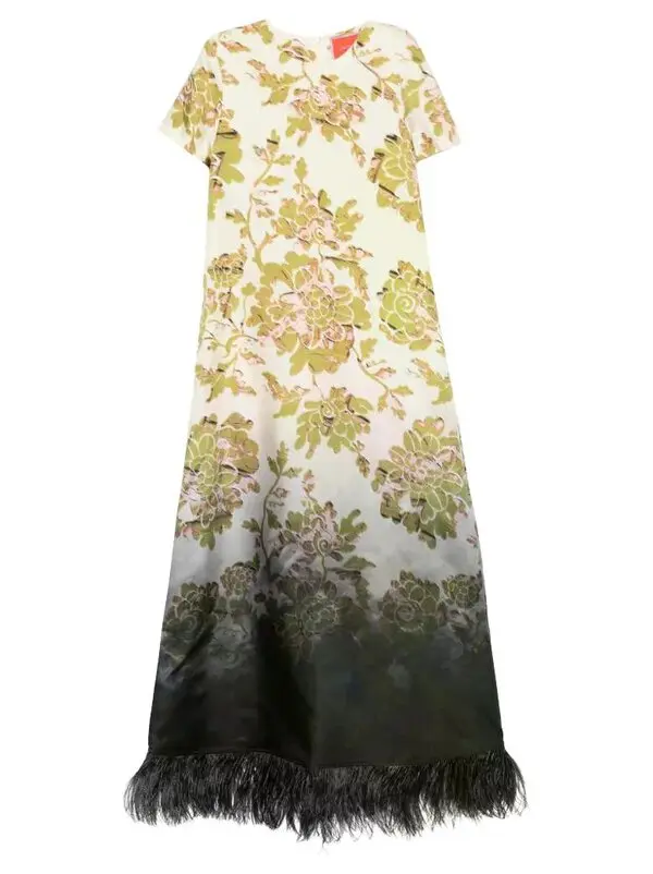 La DoubleJ Swing Feather-trim Maxi Dress - Neutrals