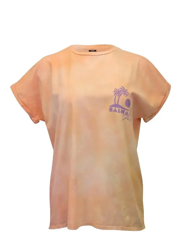 Balmain Tie-dye Logo Print Cotton T-shirt - Orange