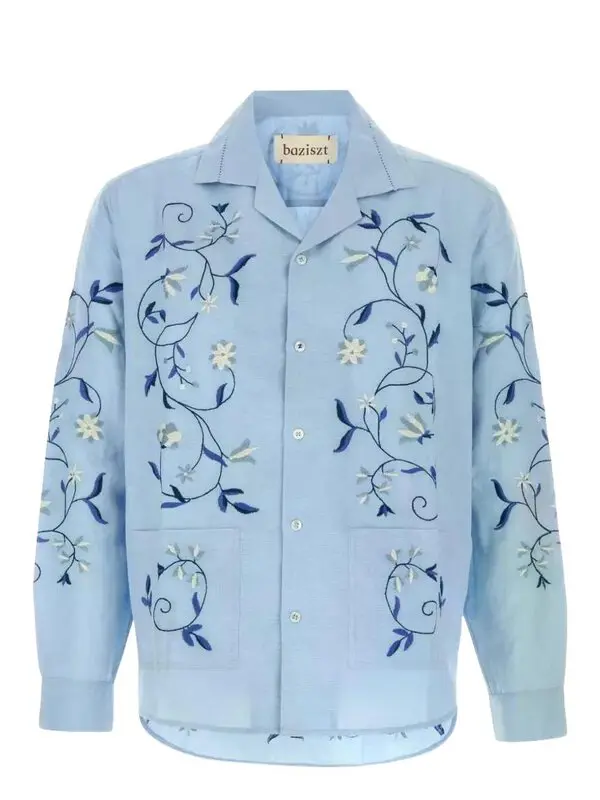 BAZISZT Embroidered Floral Shirt - Blue