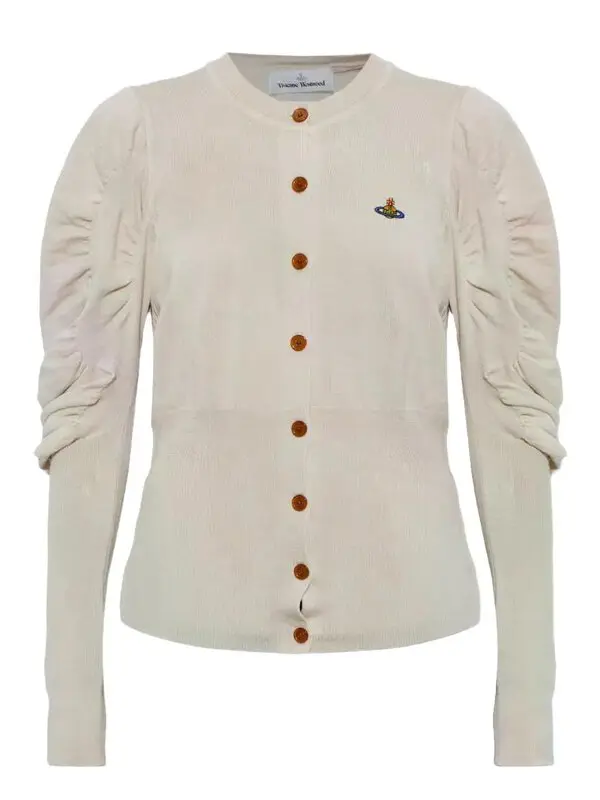 VIVIENNE WESTWOOD Eli Orb-embroidered Ruched-sleeve Cardigan - Neutrals