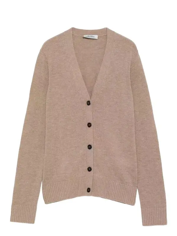 Max Mara Logo Embroidered Elbow Patch Cardigan - Neutrals