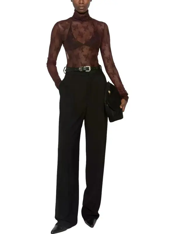 Imperial Lace Embroidered High-neck Top - Purple