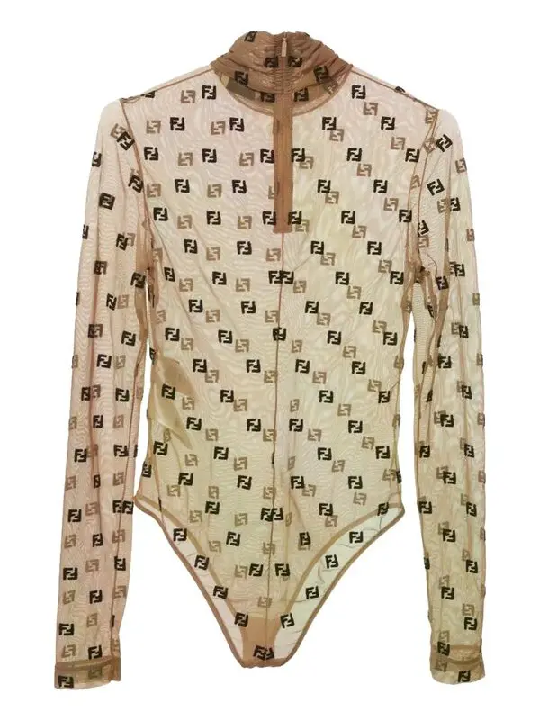 Fendi Ff Embroidered Tulle Bodysuit - Neutrals