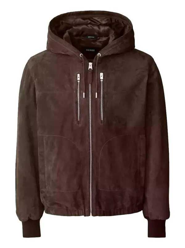 Mackage Sylas Suede Hooded Jacket - Brown