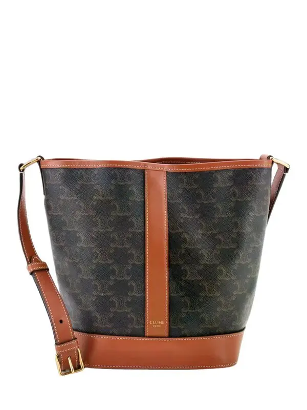 Celine Triomphe Coated Canvas Small Bucket Bag - Brown