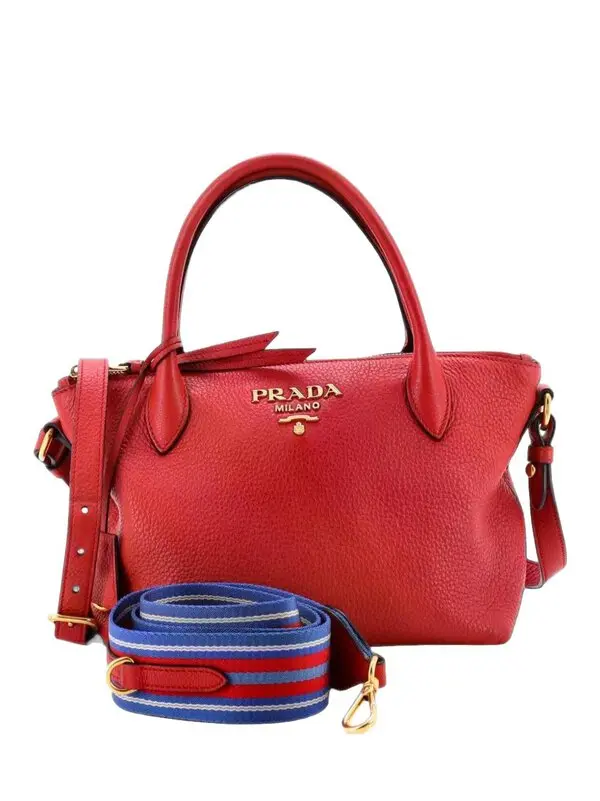 Prada Vitello Daino Dual Strap Zip Mini Tote Bag - Red
