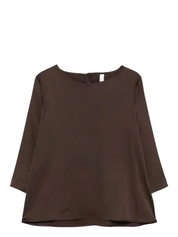 Imperial Satin Keyhole-back Blouse - Brown