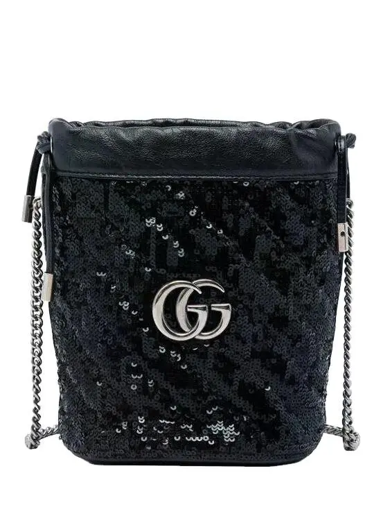 Gucci Small Gg Marmont Sequin Bucket Bag - Black