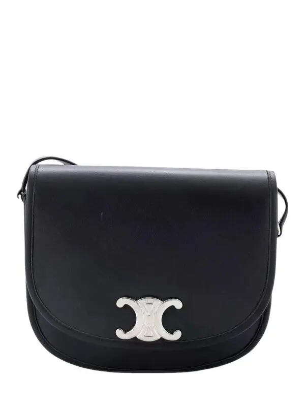 Celine Besace Triomphe Shoulder Bag Leather Medium Crossbody Bag - Black