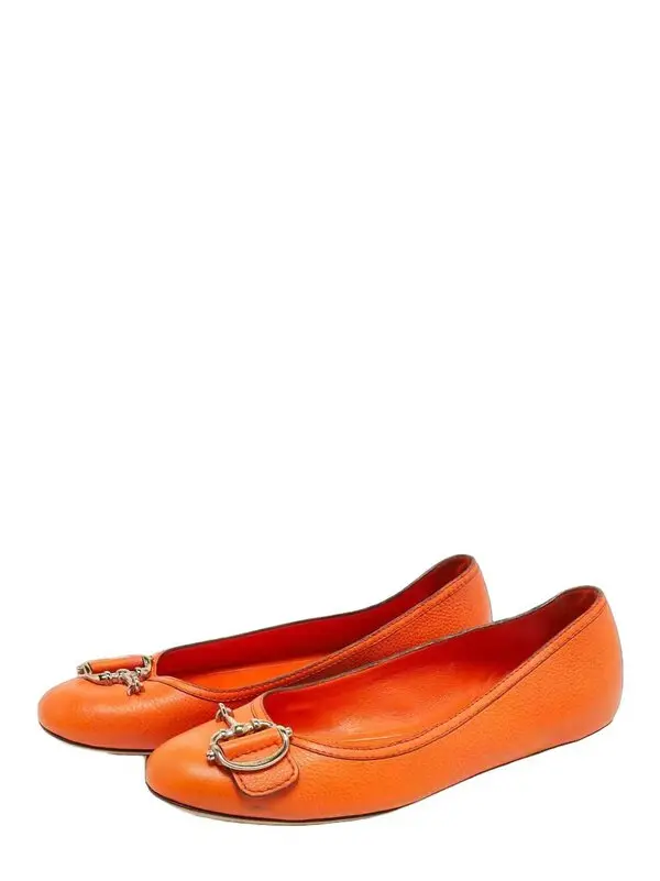 Gucci Leather Horsebit Ballet Flats - Orange