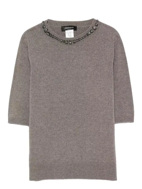 Fabiana Filippi Fine Knit Crystal Embellished Sweater - Grey