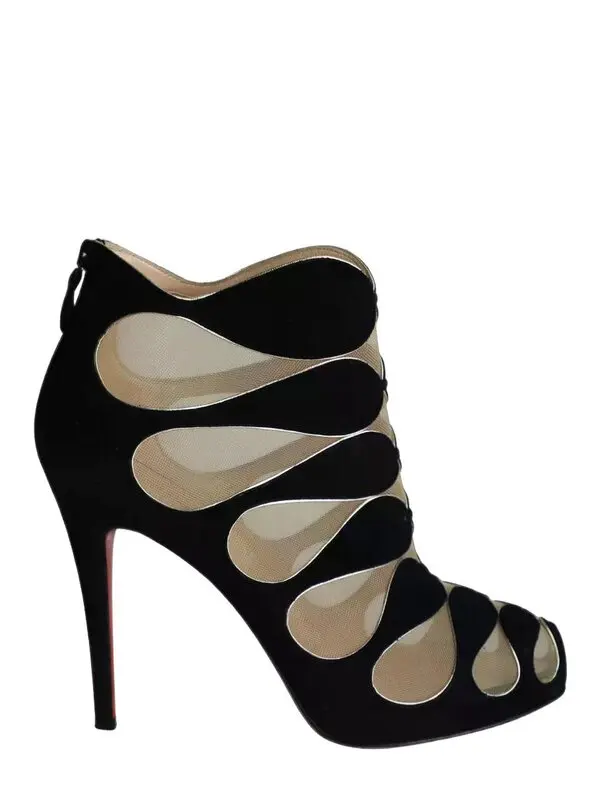 CHRISTIAN LOUBOUTIN Suede & Mesh Cut Out Ankle Boots - Black