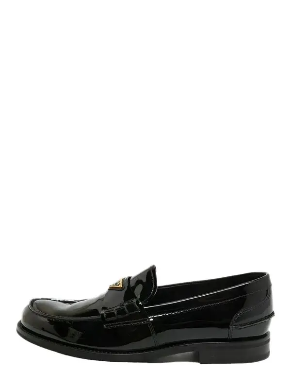 Prada Patent Logo Detail Penny Loafers - Black