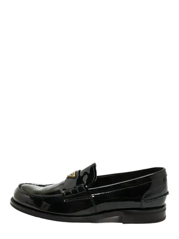 Prada Patent Logo Detail Penny Loafers - Black