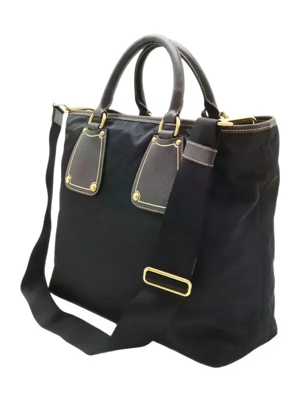 Prada 2010-2026 Saffiano Trimmed Tessuto Satchel - Black
