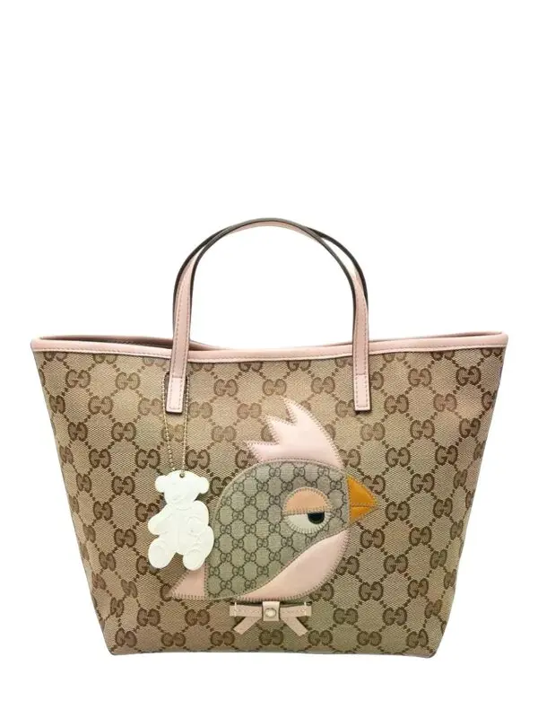 Gucci Gg Canvas Zoo Handbag With Bird Applique - Neutrals