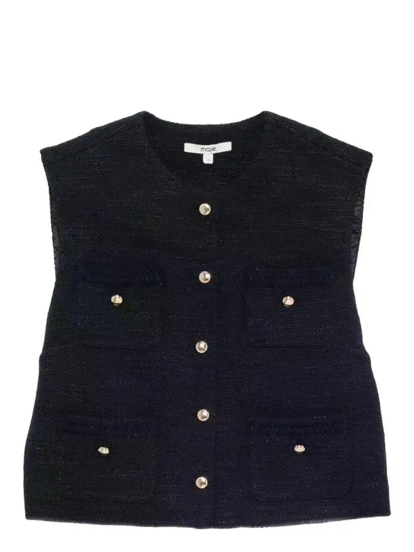 Maje Sleeveless Tweed Vest With Gold-tone Hardware - Blue