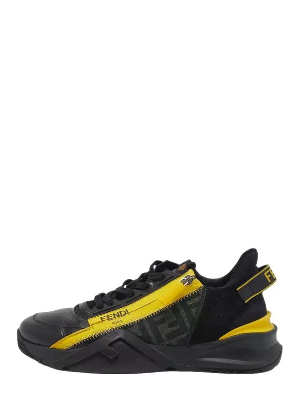 Fendi Flow Ff Leather-trim Low-top Sneakers - Black