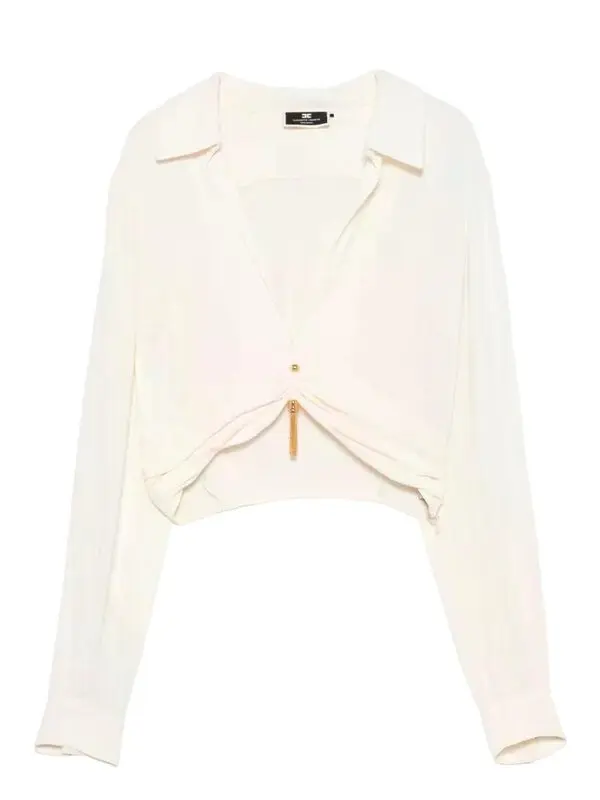 Elisabetta Franchi Cropped Shirt With Tassel Detail - Neutrals