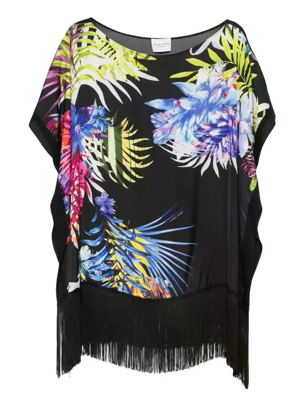 ALESSANDRO LEGORA Floral Print Fringed Tunic - Black