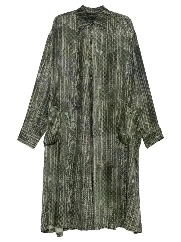 ZIGGY CHEN Abstract Print Button-up Shirt Dress - Green