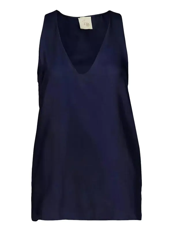 PAULA V-neck Silk Tank Top - Blue