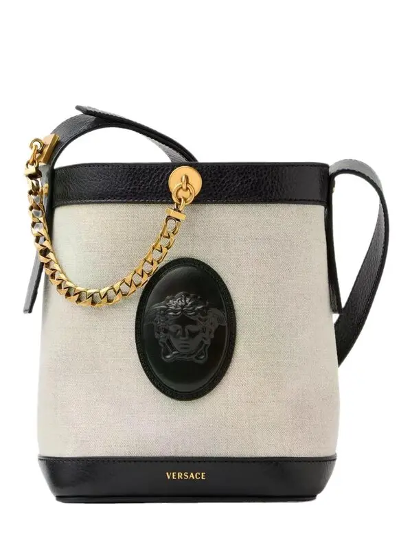 Versace Pivot Mini Canvas Bucket Bag - Neutrals