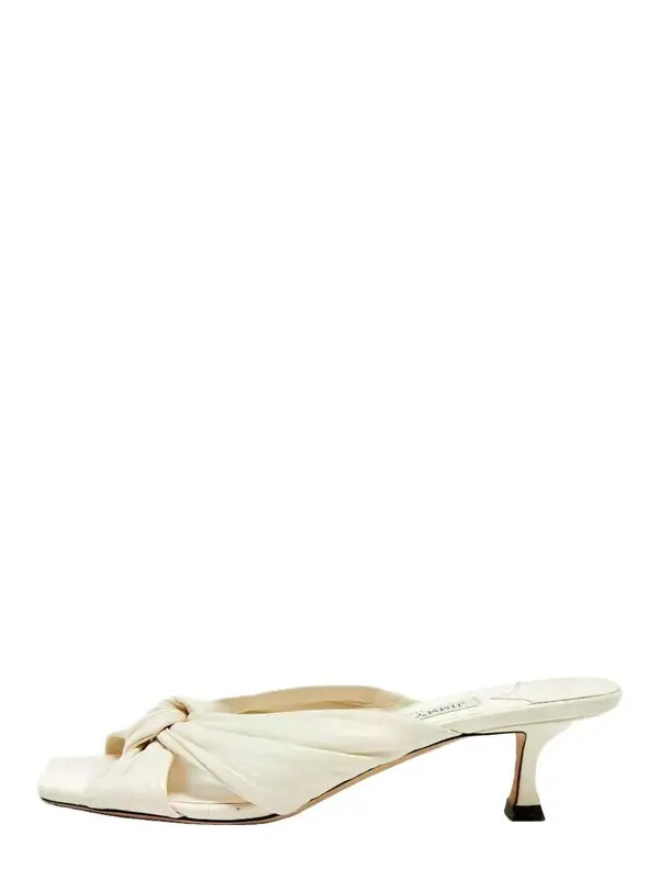JIMMY CHOO Cream Beige Knotted Detail Square Toe Kitten Heel Sandals - Neutrals