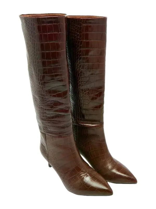 Paris Texas Croc-embossed Leather Knee High Boots - Brown