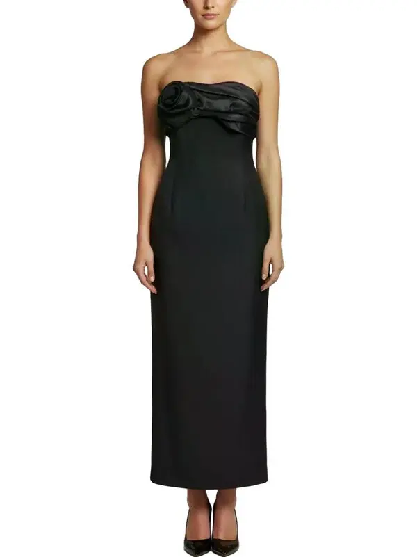 Magda Butrym Strapless Rose-detail Midi Dress - Black