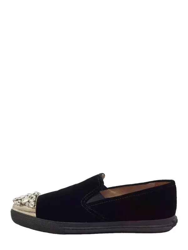 Miu Miu Velvet Crystal Embellished Loafers - Black