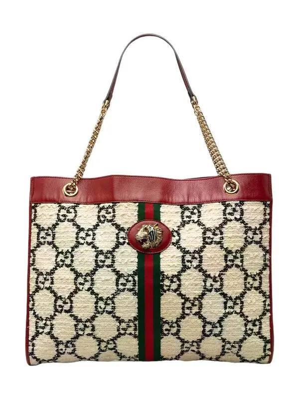 Gucci Large Gg Tweed Web Rajah Tote Bag - White