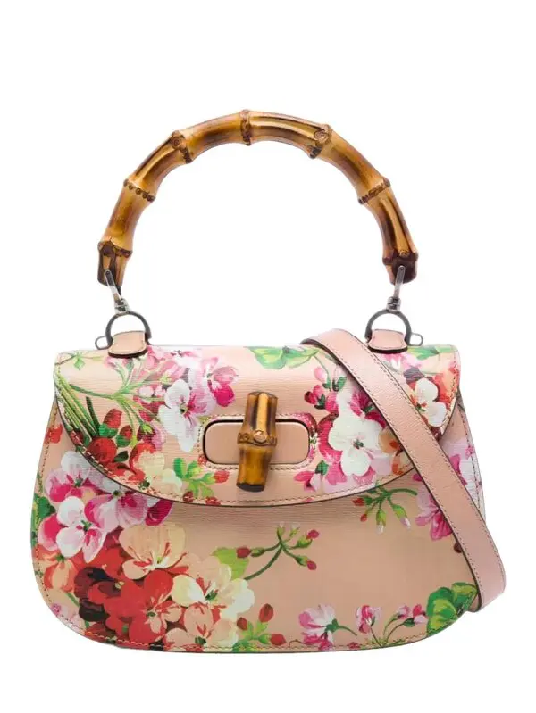 Gucci 2016-2026 Medium Calfskin Blooms Bamboo Top Handle Bag Satchel - Pink