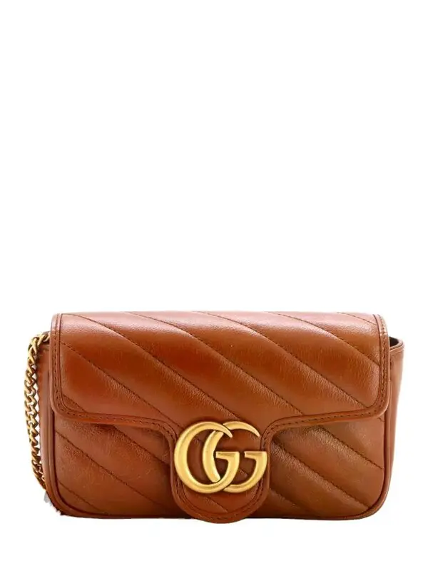 Gucci Gg Marmont Flap Bag Diagonal Quilted Leather Super Mini Crossbody Bag - Brown