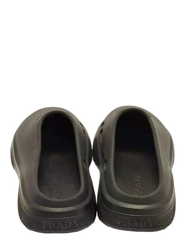 Prada Rubber Triangle Logo Slides - Black