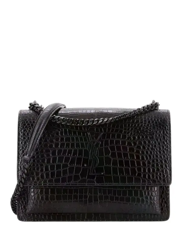 Saint Laurent Crocodile Embossed Leather Medium Crossbody Bag - Black