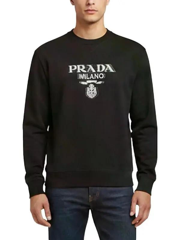 Prada Intarsia Logo Crew Neck Sweater - Black