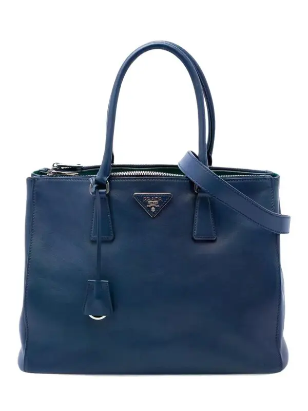 Prada Soft Calf Galleria Double Zip Tote Satchel - Blue