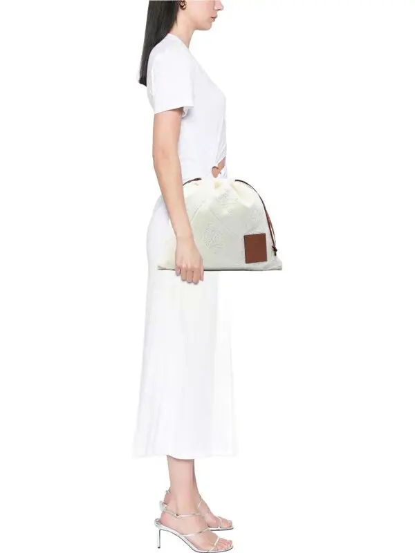 Loewe Anagram Terry Cloth Drawstring Pouch Clutch Bag - Neutrals