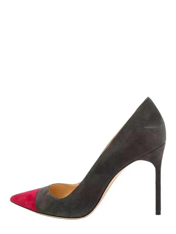 Manolo Blahnik Bipunta Suede Pointed Toe Stiletto Heel Pumps - Grey
