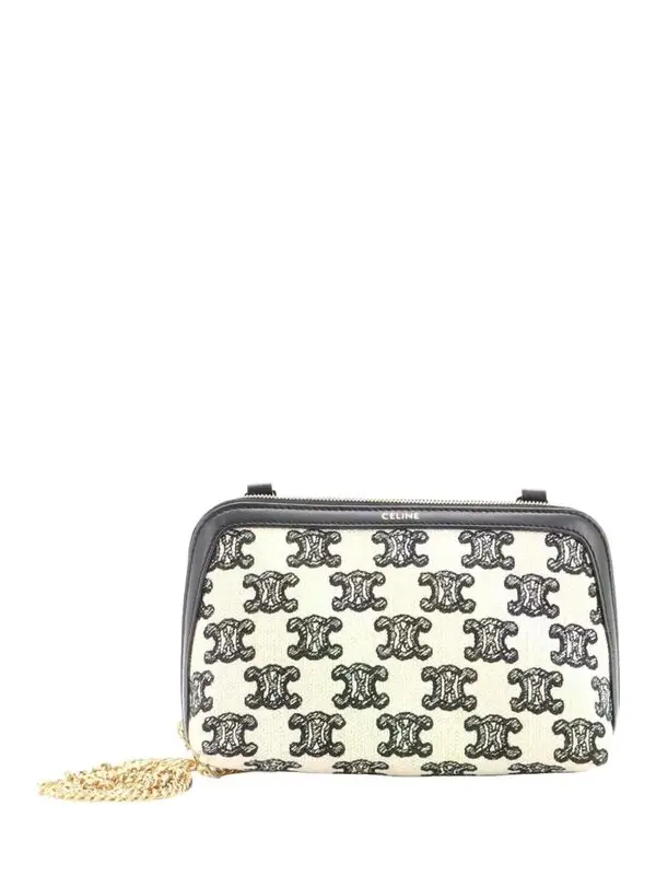 Celine Zip Around Chain Triomphe Canvas Clutch Bag - Blue