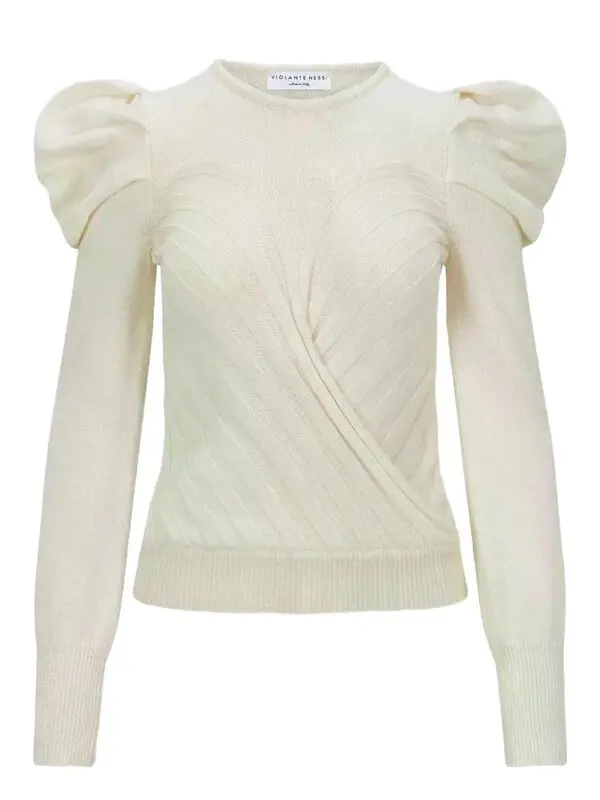VIOLANTE NESSI Ribbed Puffed-sleeve Sweater - White
