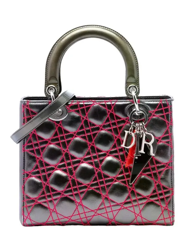 Dior Medium Metallic Lambskin Lady Satchel - Grey