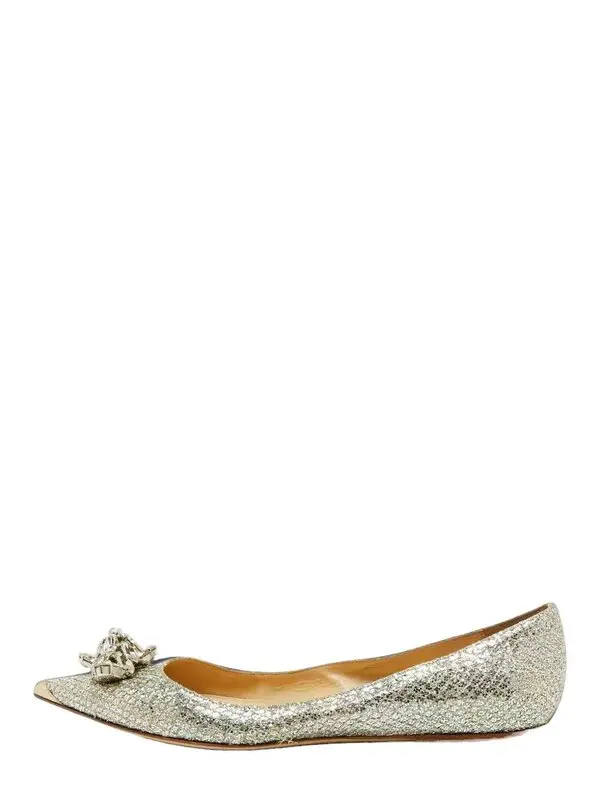 JIMMY CHOO Crystal Embellished Glitter Ballet Flats - Silver