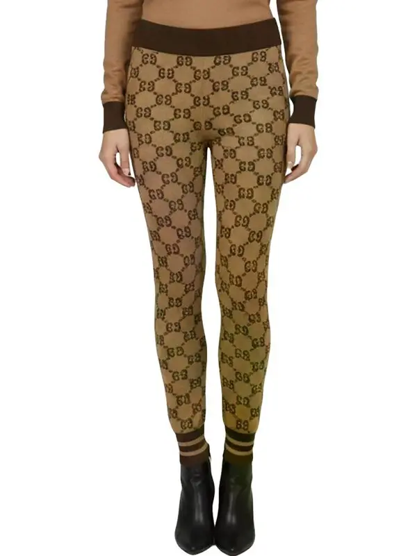 Gucci Gg Supreme Monogram Leggings - Brown